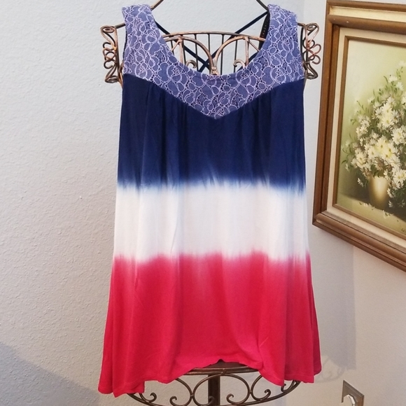 World unity | Tops | Red White Blue Tank Top Lace Detail Size Medium ...